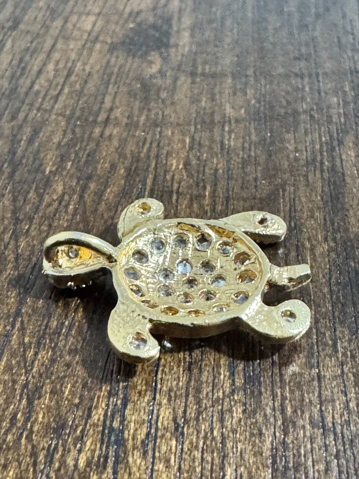 Gold Tone Turtle Pendant w/ Rhinestones – 1" Sparkling Sea Turtle Charm ...