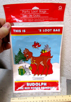 vintage 1989 Rudolph the red nosed reindeer Party Loot bag, 8 bags ...