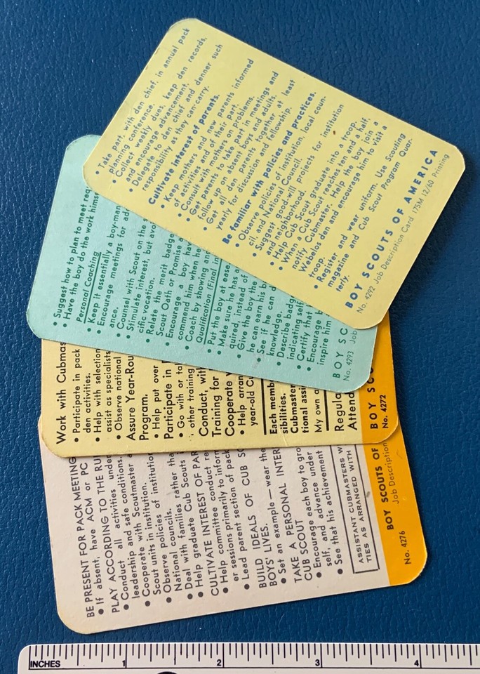 4 Vintage BOY CUB SCOUT Leader Instruction CARDS Cubmaster Den Mother+ ...