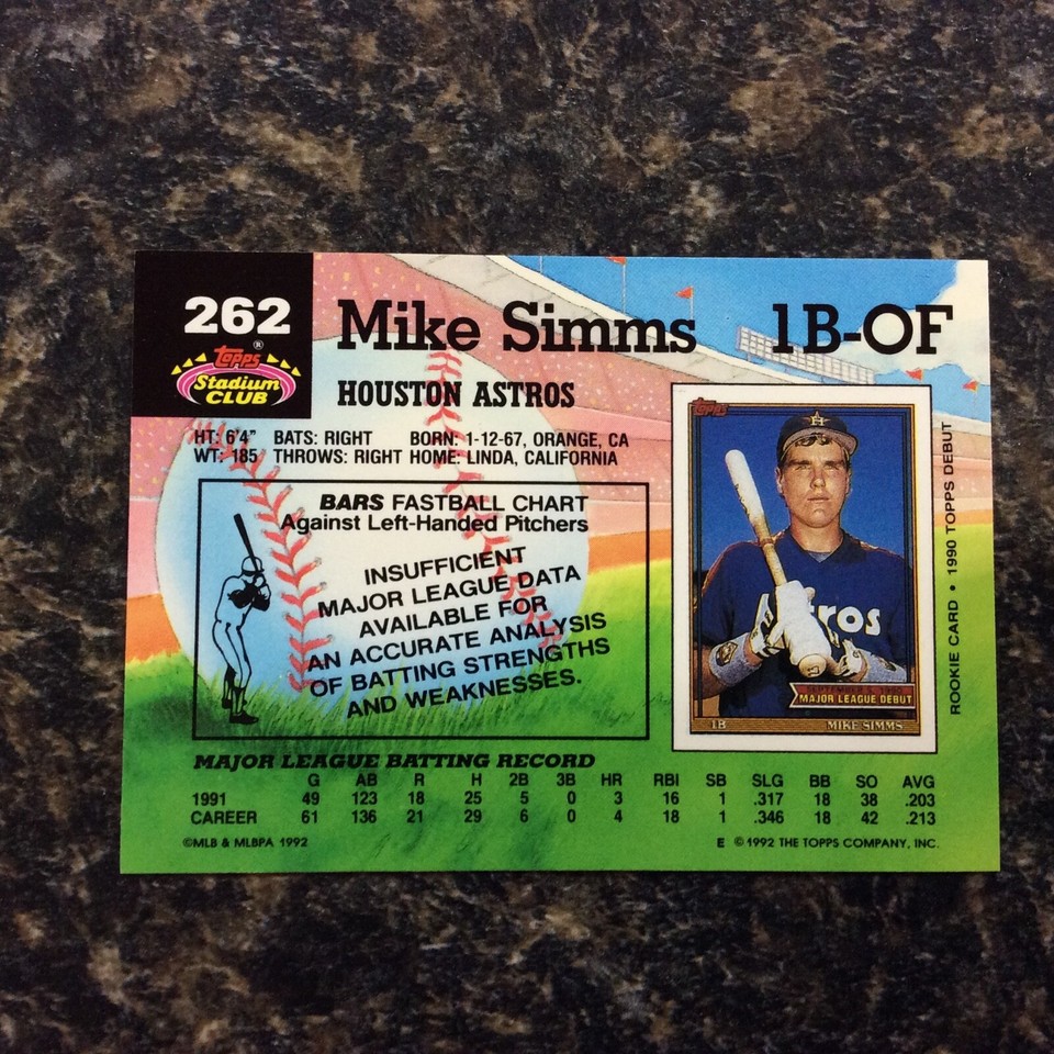1992 Topps Stadium Club #262 Mike Simms Houston Astros | eBay