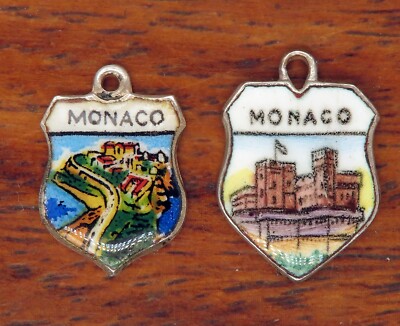 Vintage silver MONACO EUROPE PORCELAIN ENAMEL TRAVEL SHIELD charm | eBay