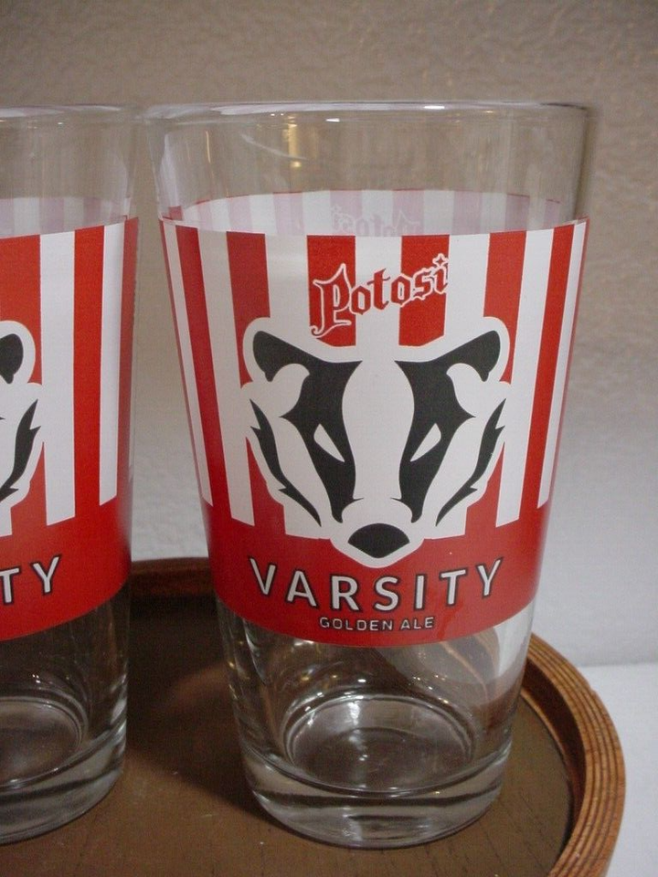 2 Wisconsin Badgers Potosi Golden Ale Varsity Beer Pint Glass Bucky Red ...