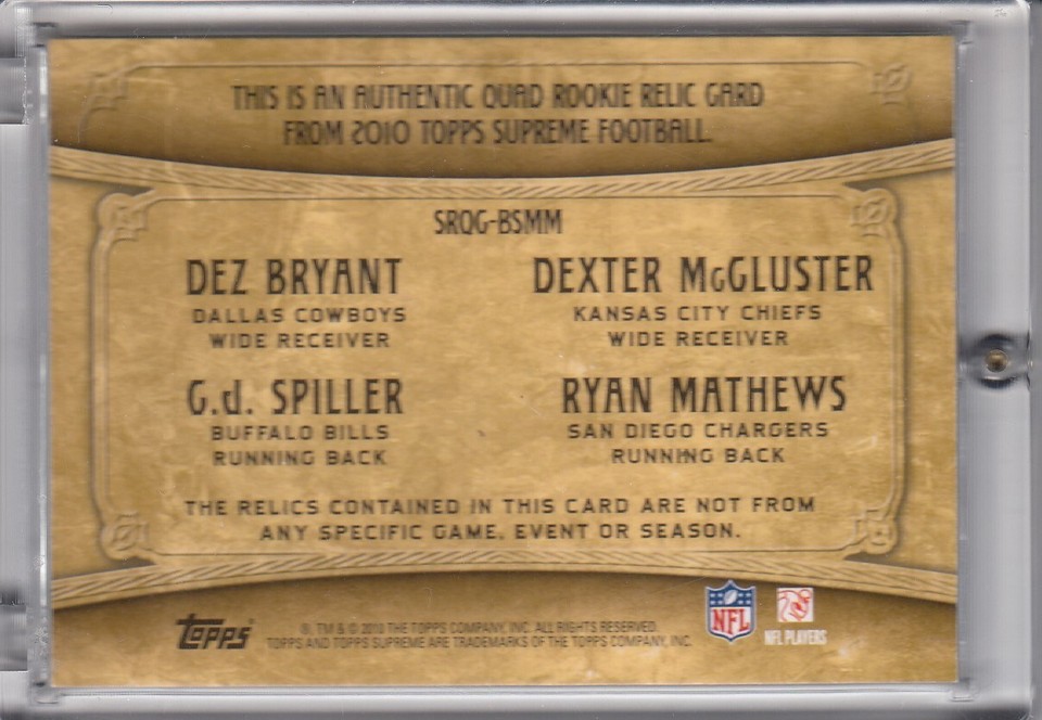 BRYANT/SPILLER/MCCLUSTER/MATHEWS 2010 Supreme Rookie Relic Quad Combos ...