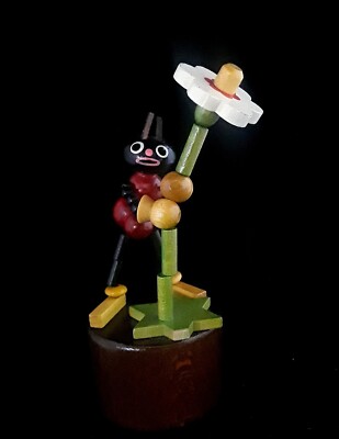 Ant and Flower Thumb Push Wood Puppet Vintage Collapsing Collapsible ...