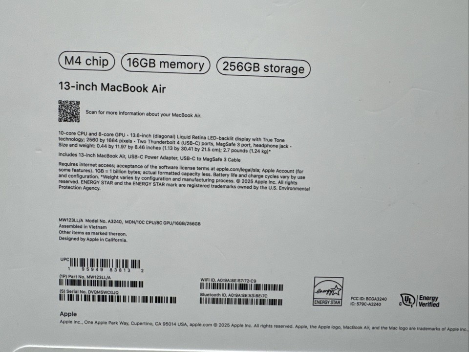apple MacBook Air 13” M4 Pro P-core mw123ll/a 16gb 256gb Midnight Blue ...
