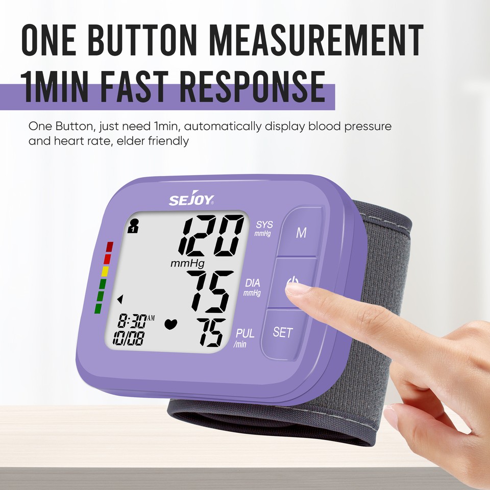 SEJOY Digital Wrist Blood Pressure Monitor Automatic Heart Rate Machine ...