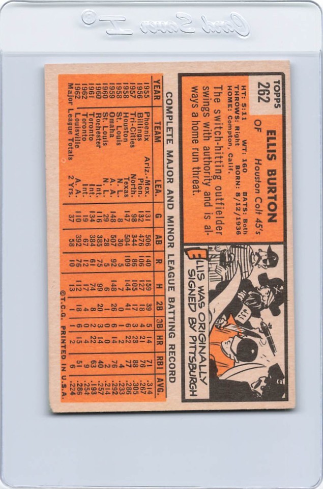 1963 Topps #262 Ellie Burton Colt 45s EX/MT *4500 | eBay