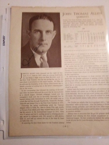 Johnny Allen New York Yankees 1932 World Series Sign Mag Photo Very ...