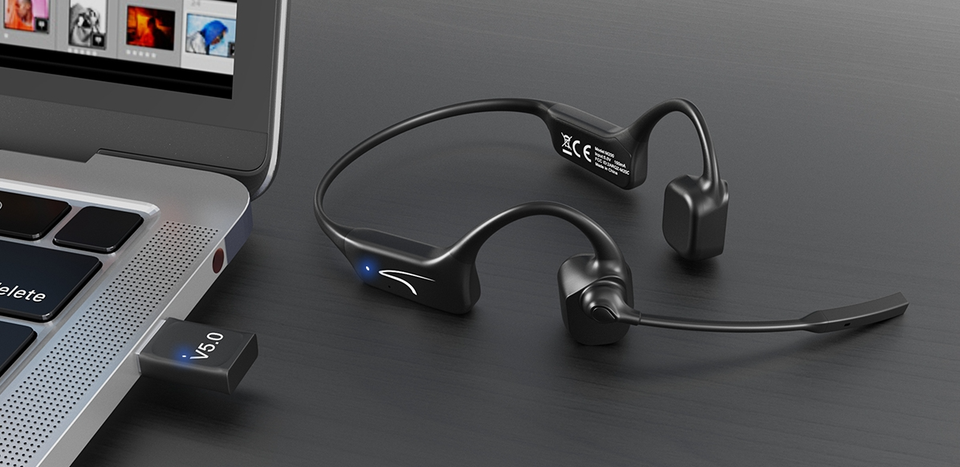 Bone Conduction Headphone with Mic Boom, with USB Dongle, Bluetooth Open Ear Hea | eBay