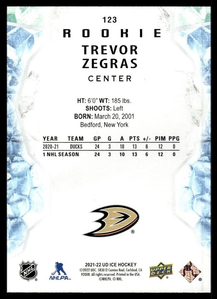 2021-22 Upper Deck Ice Trevor Zegras RC #123 | eBay UK