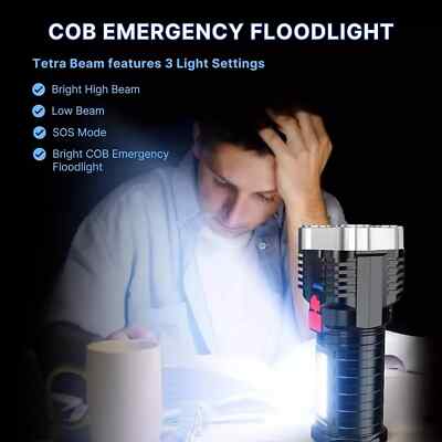 TetraBeam Rechargeable Tactical Flashlight with Advanced COB LED Tech ...