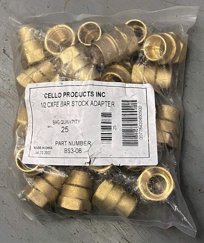 CELLO PRODUCTS BS3-08 BRASS FITTING FOR 1/2" COPPER XFE BAR STOCK ...