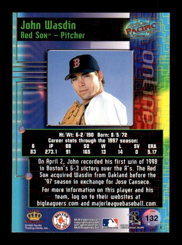 JOHN WASDIN SIGNED 1998 PACIFIC #132 ON-CARD AUTO - BOSTON RED SOX | eBay
