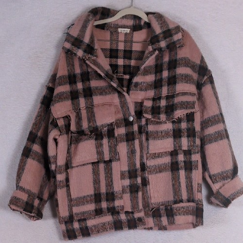 POL Women's Pink Oversized Plaid Shacket Button Shirt Size S | eBay