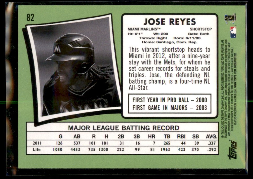 2012 Topps Archives Jose Reyes #82 Miami Marlins | eBay