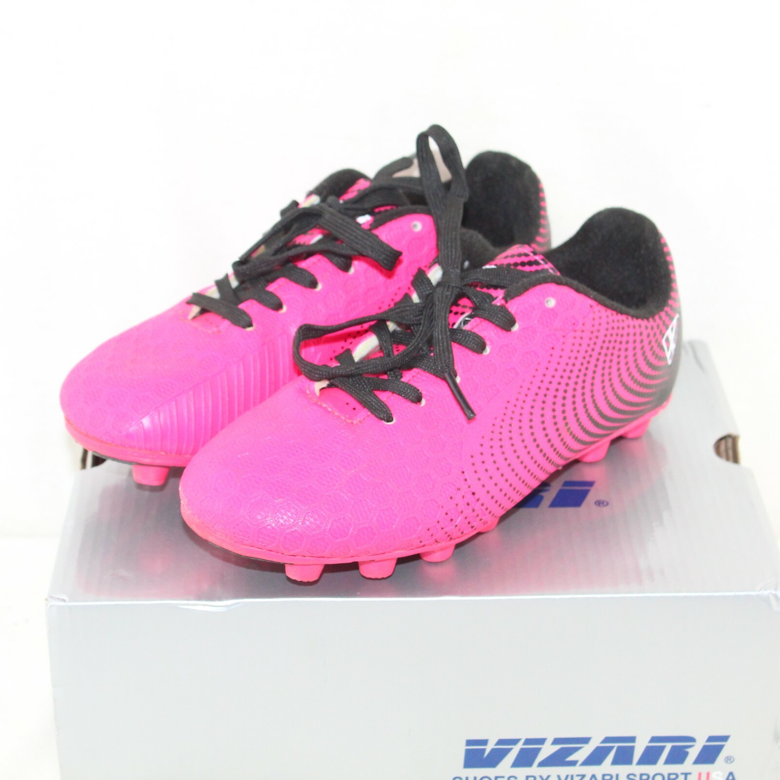 VIZARI girls lace up pink/black faux leather upper cleats shoe size 1 ...