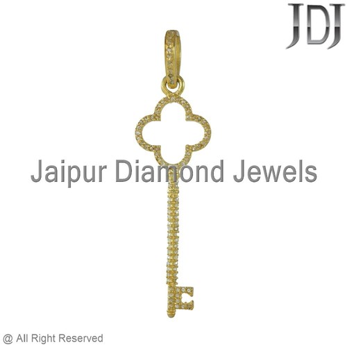 Natural Pave Diamond 925 Sterling Silver Designer Key Charm Pendant ...