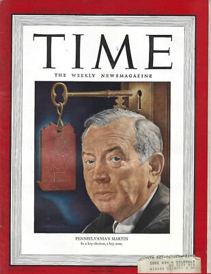 OCTOBER 28 1946 TIME MAGAZINE PENNSYLVANIA GOVERNOR EDWARD MARTIN HARRY ...