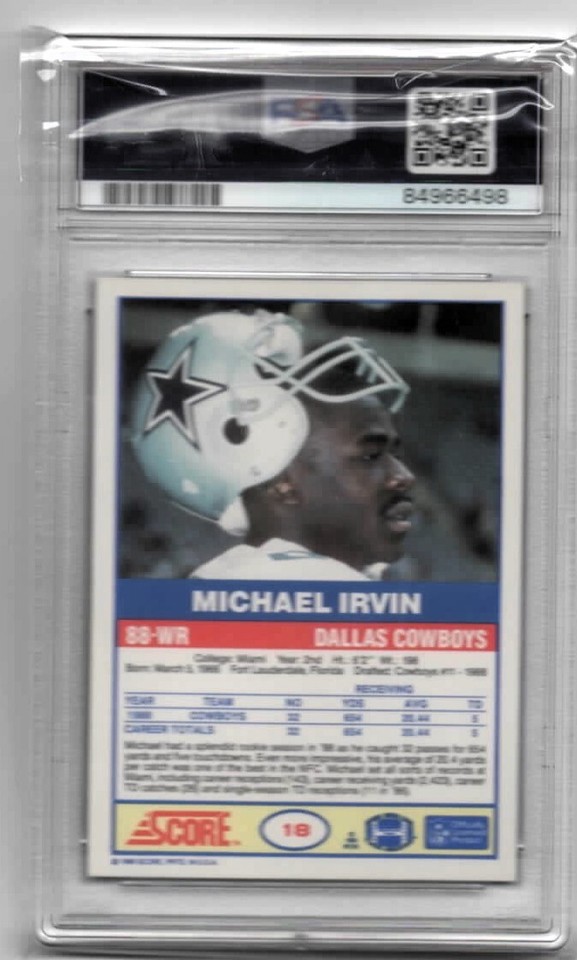 1989 Score #18 Michael Irvin Rookie Hall of Fame Dallas Cowboys PSA NM ...