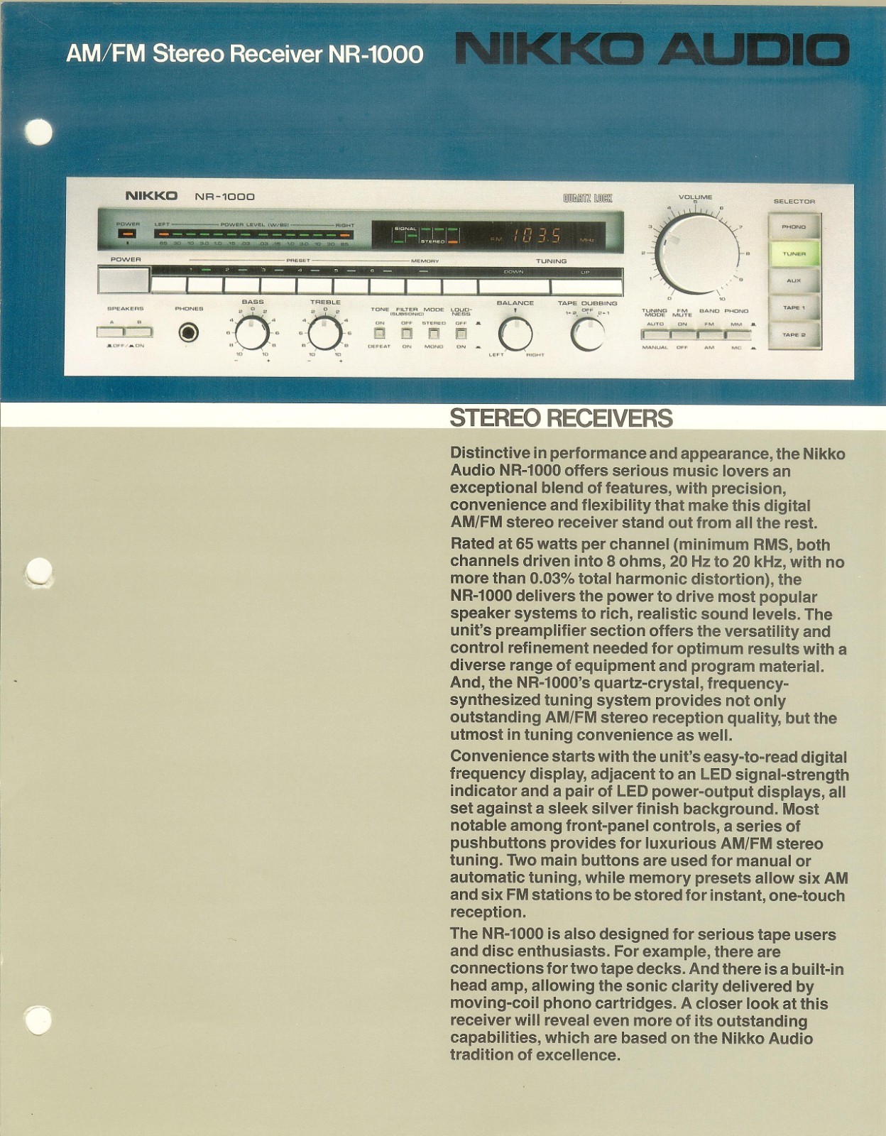 NIKKO AUDIO NR-1000 AM/FM STEREO RECEIVER BROCHURE CATALOGUE | eBay