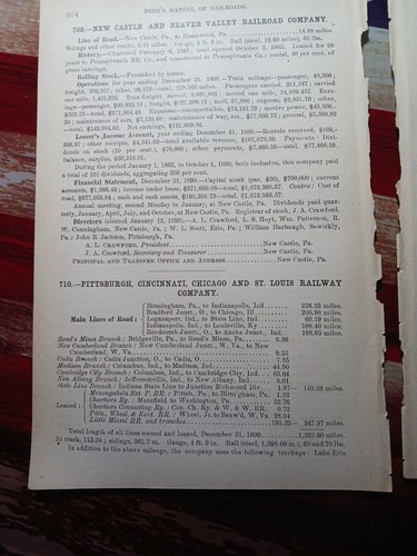 1891 train report PITTSBURGH CINCINNATI CHICAGO ST LOUIS RAILROAD Birmingham PA | eBay