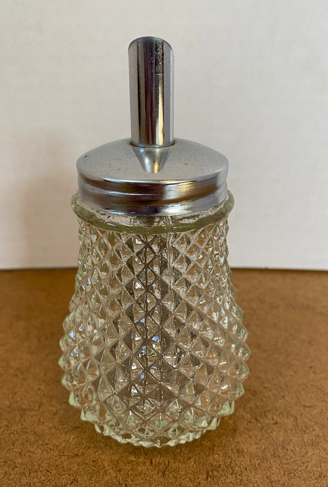 VTG Diamond Point Glass Sugar Jar w/Metal Pour Spout Lid Restaurant ...
