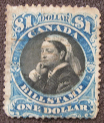 Canada S#7FB52 $1 dollar blue Victoria Bill stamp peref 12 used NICE ...