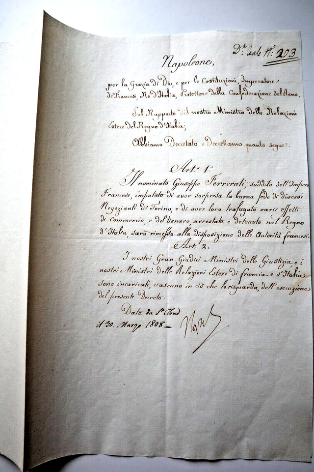 NAPOLEON BONAPARTE SIGNED ROYAL DECREE SENT FROM PALACE ST CLOUD MARCH ...