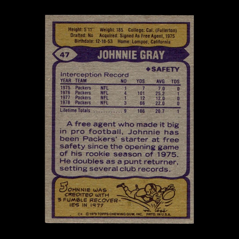 Johnnie Gray 1979 Topps Green Bay Packers #47 R309I 4 | eBay