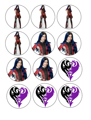 set of 12 Evie, Descendants, edible paper, cupcake cookie toppers ...