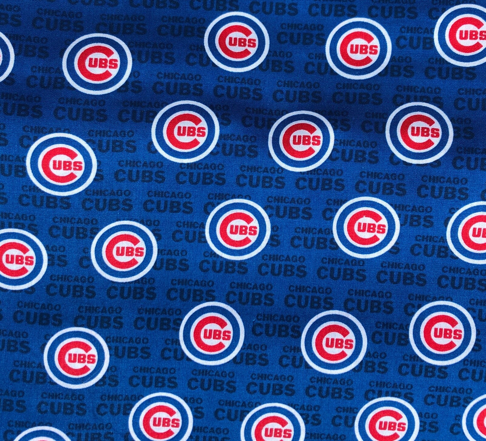 NEW CHICAGO CUBS COTTON Fabric 1/4 yard= 9inX 44 in BLUE CUBS LOGO WIN ...