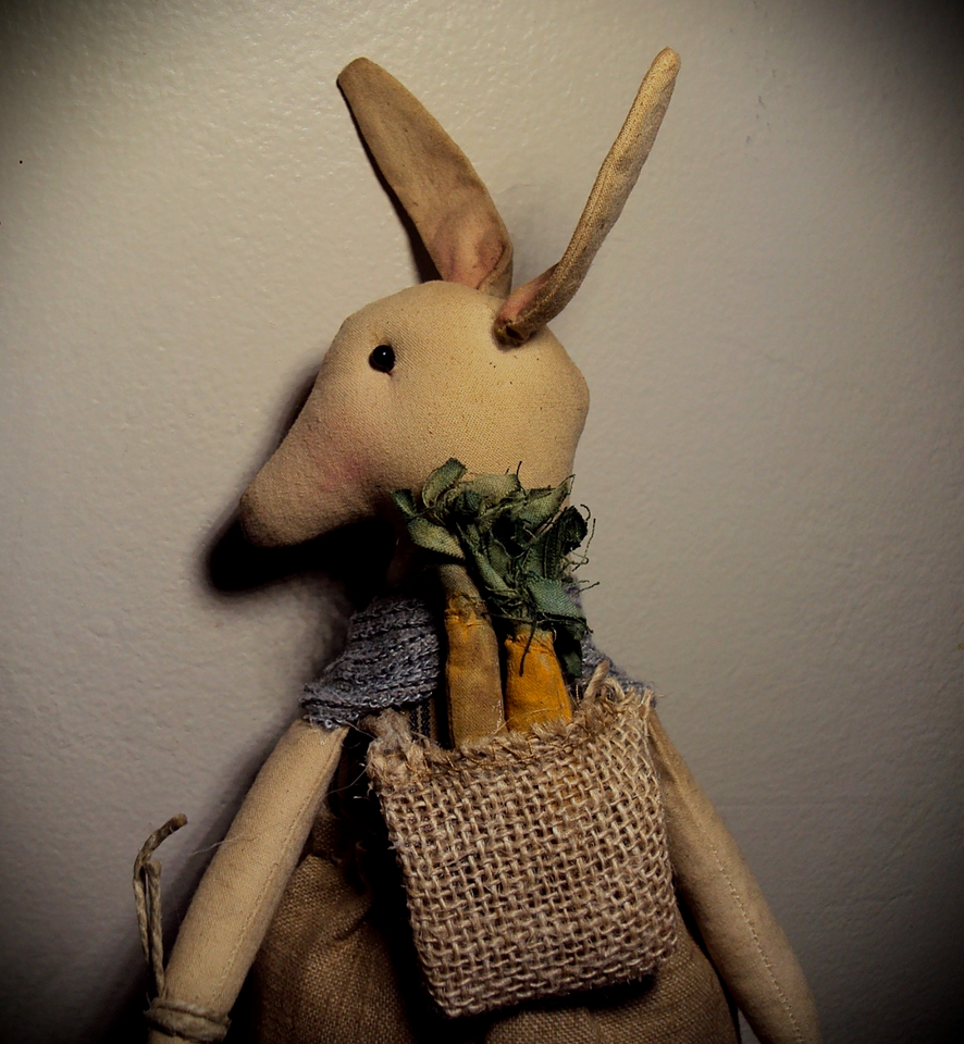 Primitive Handmade Folk Art Farmhouse Country Rabbit Doll Spring Easter ...