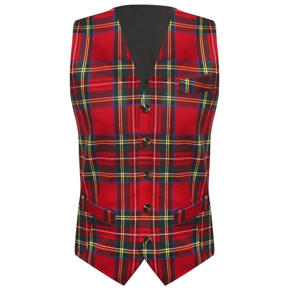 Traditional Red & Yellow Tartan Check Waistcoat, Tailored Fit | eBay UK