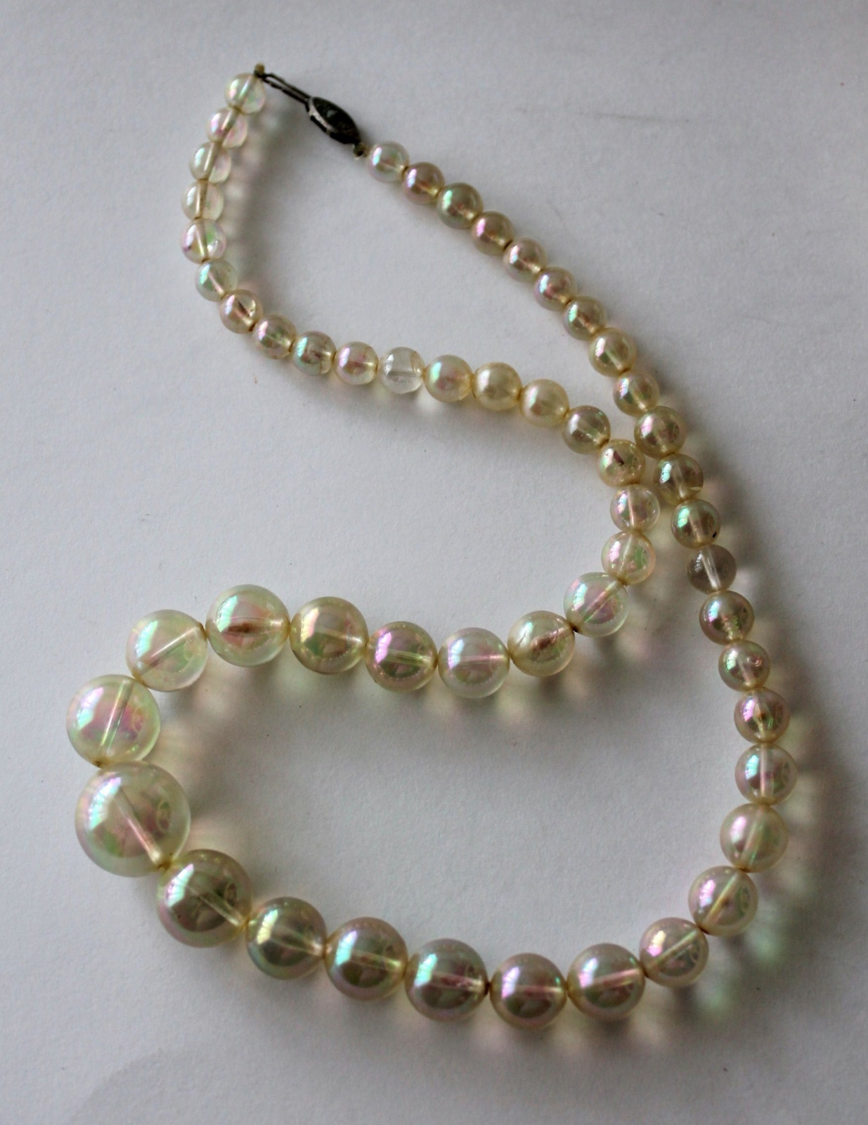 Vintage Clear Luster Lucite Glass Bead Necklace Silve… - Gem