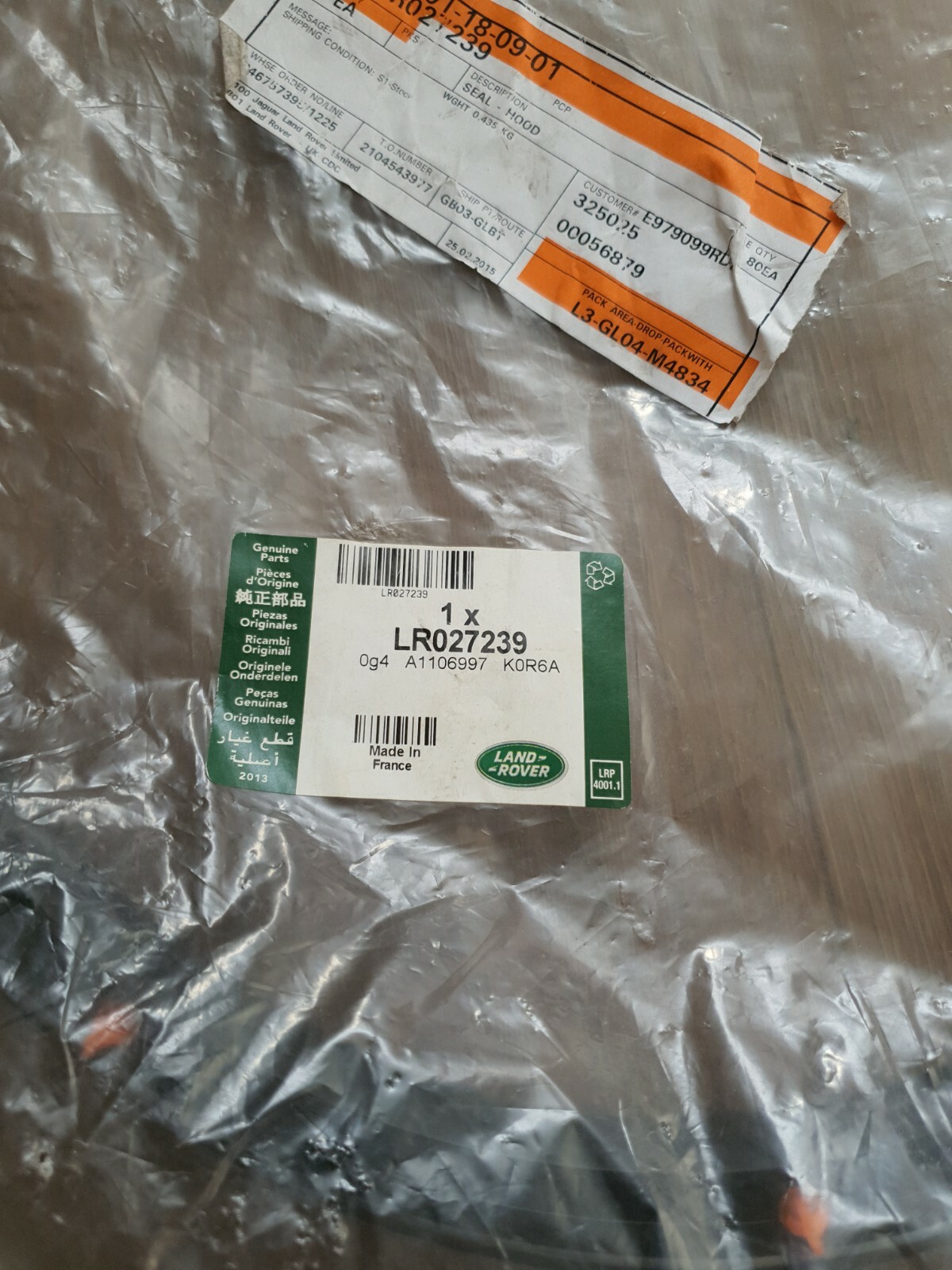 Genuine Land Rover Evoque L538 Bonnet Seal LR068125 2015 - 2018 for ...