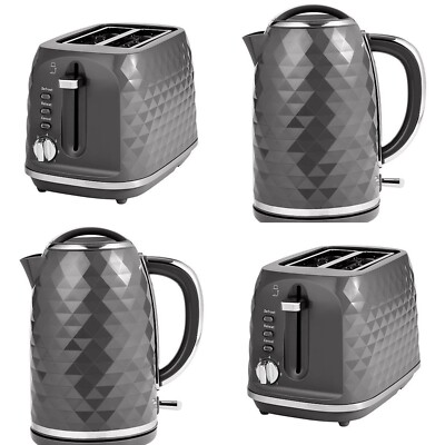 Grey Diamond Textured Effect kettle and 2 Slice toaster set GREY FREE ...
