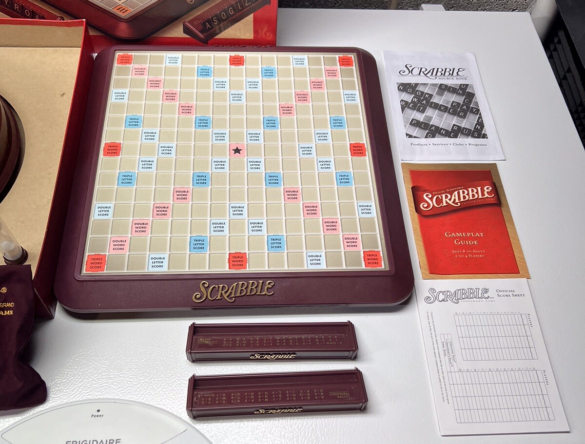 Scrabble Deluxe Turntable Board Game Raised Grid 100% Complete 2001 ...