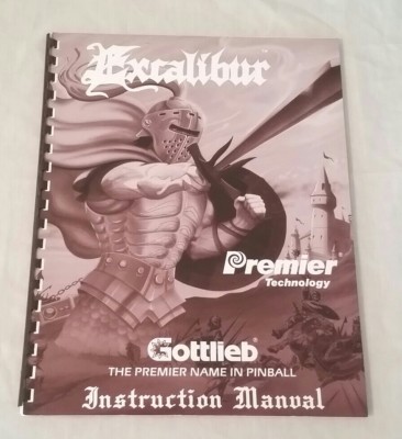 Gottlieb Premier Excalibur Pinball Machine Original Manual & Schematics ...