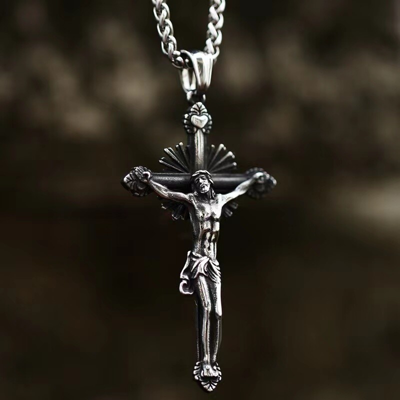 Silver Jesus Christ Crucifix Cross Pendant Necklace Chain For Men Gift ...
