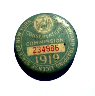 Vintage 1919 New York State Hunting Trapping License BUTTON Pin Pinback ...