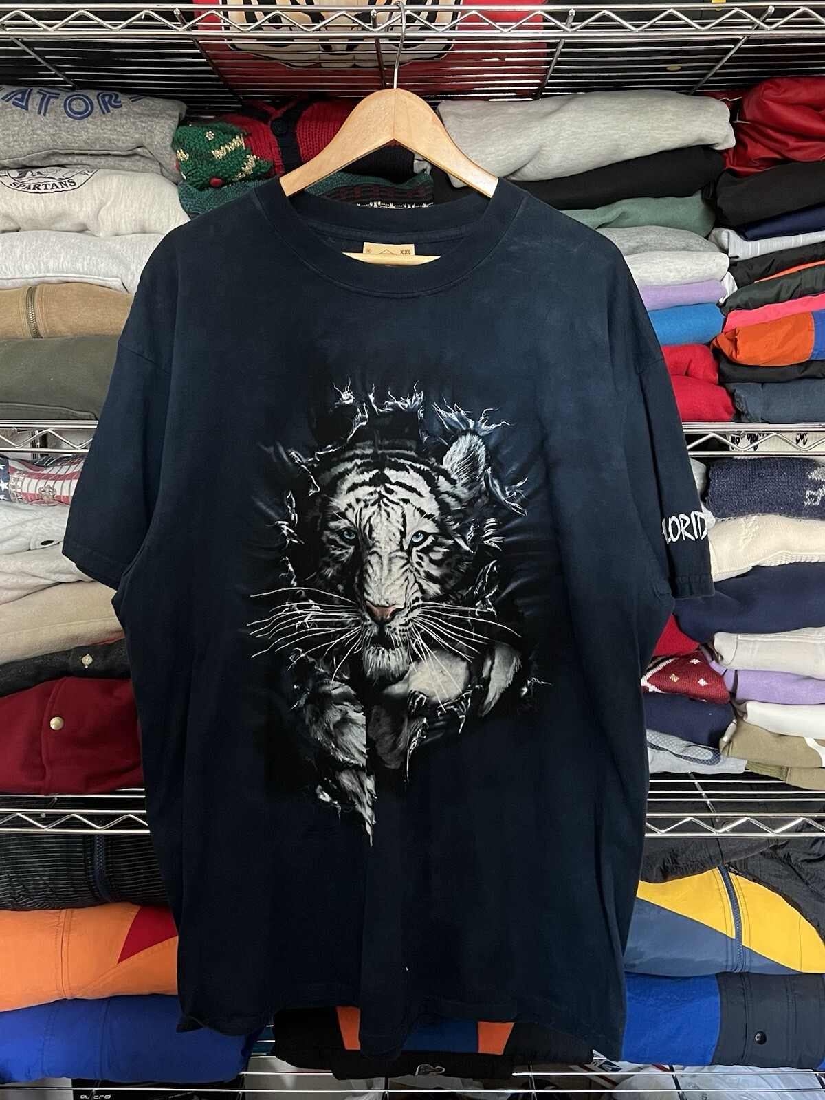 Vintage 00s The Mountain White Tiger Blue Tie Dye Shi… - Gem