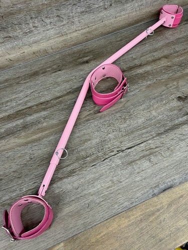 Pretty In Pink Bondage Yoke BDSM Restraints Spreader Bar Leather Cuffs ...