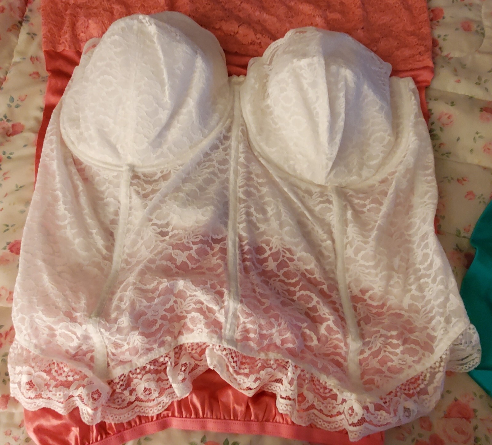 Goddess Vintage White Floral Lace Longline Strapless … - Gem