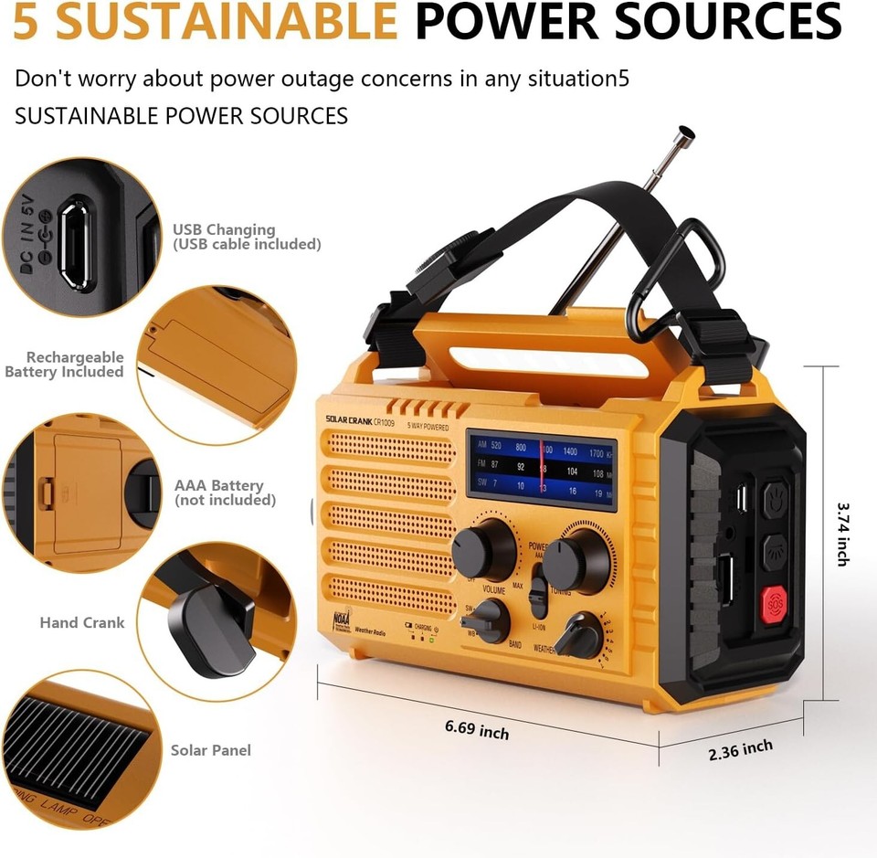 5-Way Powered Emergency Radio & Survival Gear with SOS Alarm and ...