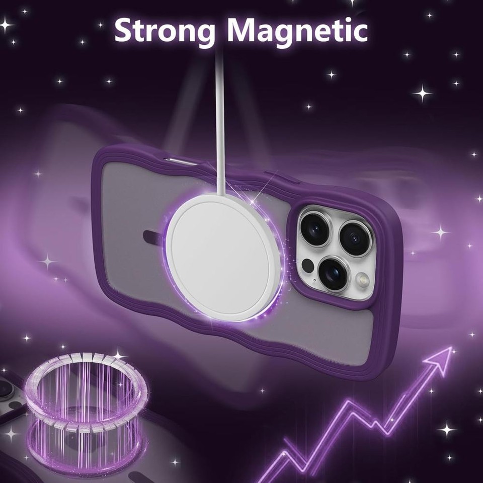 for iPhone 16 Pro Magnetic Case, Wave Frame Curly Shape Translucent ...