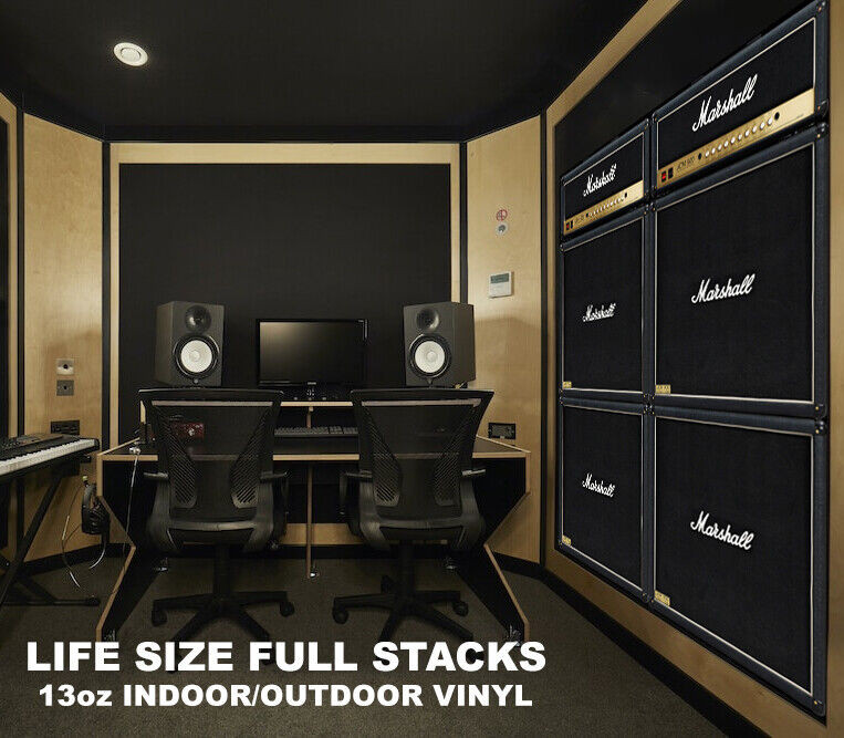 Life Size Marshall 2 Full Stacks Guitar Wall Vinyl Banner/Wall Art