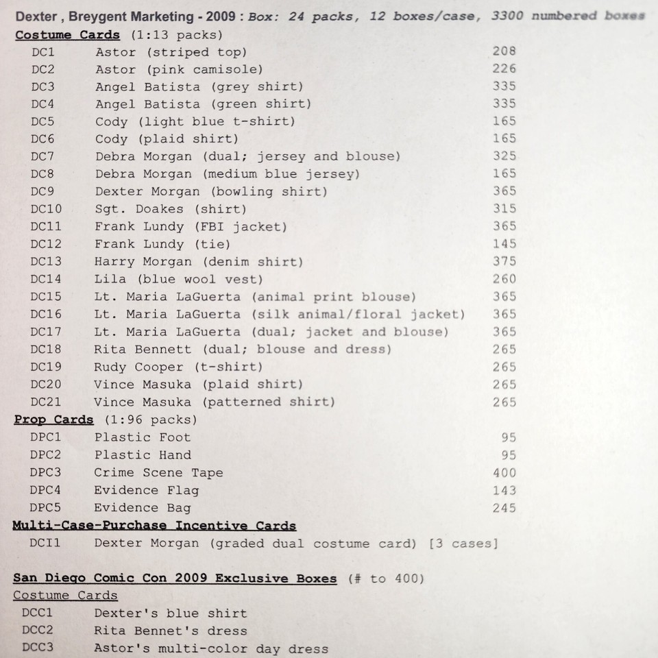 P. 2009 dexter seasons 1 2 wardrobe costume #dc12 Keith Carradine /145 ...