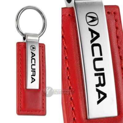 Acura Logo Emblem Authentic Red Leather Chrome Key Fob Keyring Keychain ...