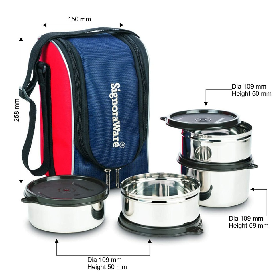 Signoraware Executive Max Fresh Stainless Steel Lunch Box Set, Set of 4 ...