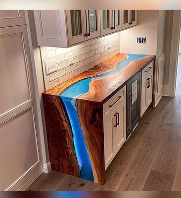 Epoxy Waterfall Table Blue Epoxy Coffee Table, Live Edge Countertop ...